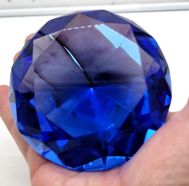 BIG +3 INCH wide Deep Blue Cut Glass Crystal Giant Diamond Jewel ...