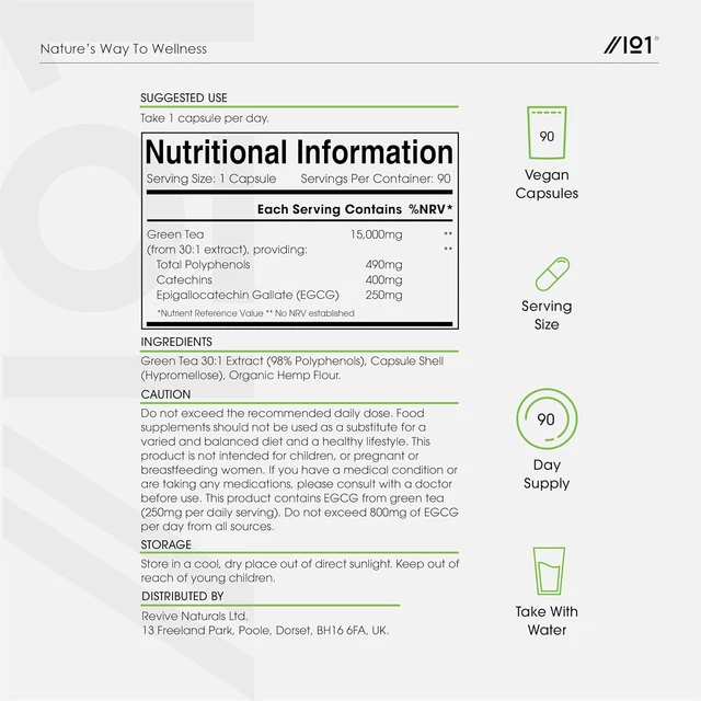 GREEN TEA EXTRACT 15,000Mg - 95% Polyphenols (490Mg per Capsule) - 90 ...