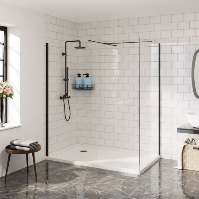 Walk In Shower Enclosure Wet Room Screen Matt Black Cubicle 8mm Glass
