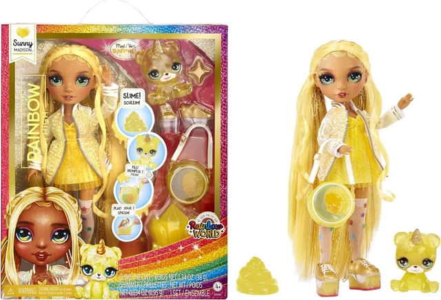 RAINBOW HIGH FASHION Doll with Slime & Pet - Sunny (Yellow) - 28 cm ...