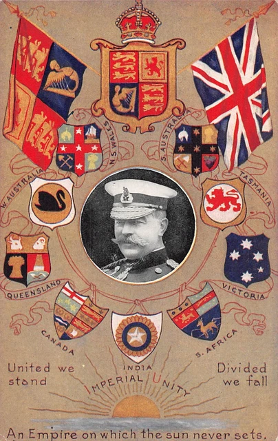 CARTE POSTALE MILITAIRE WWI Patriotique Kitchener Impérial Unity Sun ...