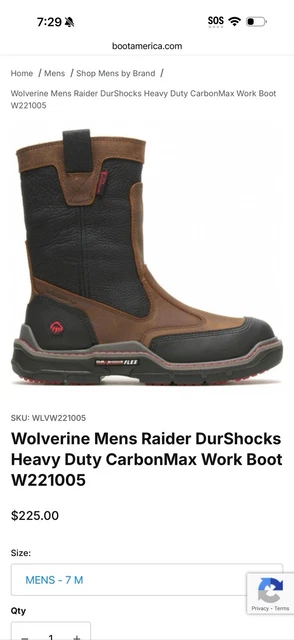 SIZE 12 WOLVERINE Mens Raider DurShocks Heavy Duty CarbonMax Work Boot ...