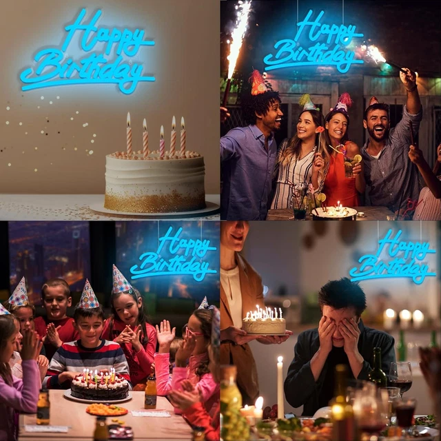 BLUE HAPPY BIRTHDAY Neon Sign Battery Operated, Usb Powered Neon Signs ...