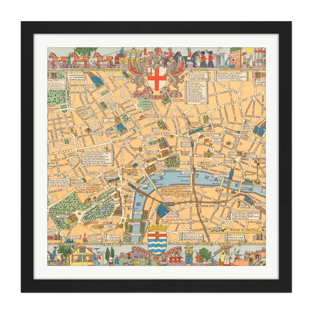 1938 CHILDRENS MAP Of London Square Framed Wall Art 16X16 In £32.99 ...