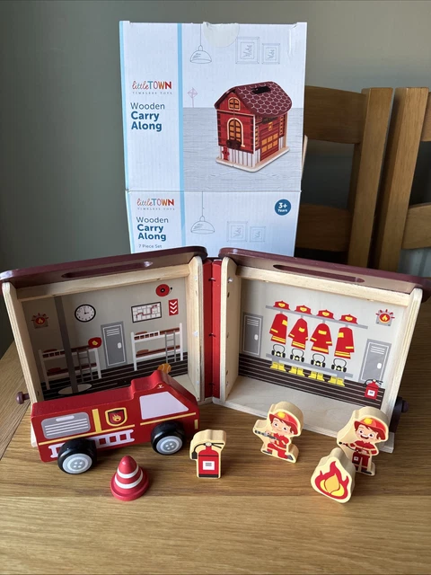 LITTLE TOWN CARRY Along Fire Station Wooden Play Set 3+ BNIB £10.77 ...