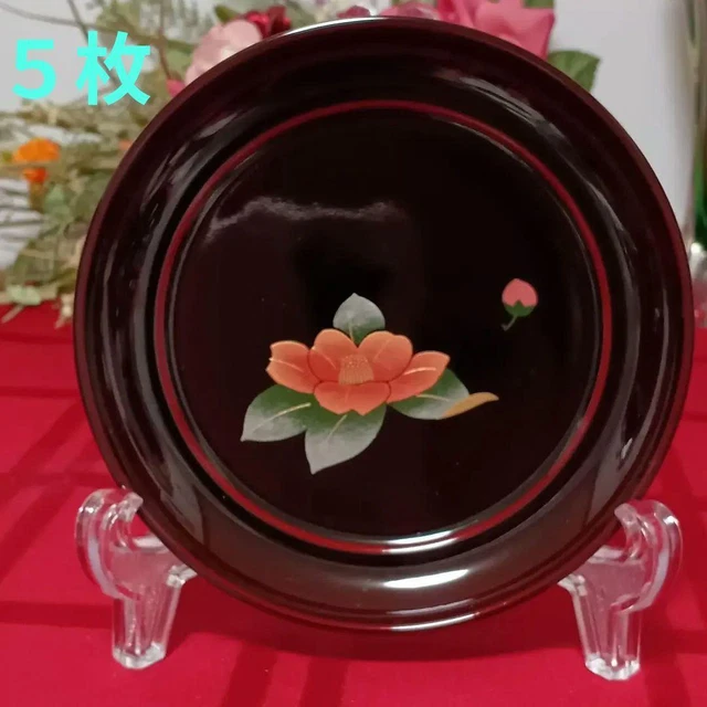 JAPANESE TAME SASANQUA Camellia Plate Lacquerware Set Of 5 Gold Color £ ...