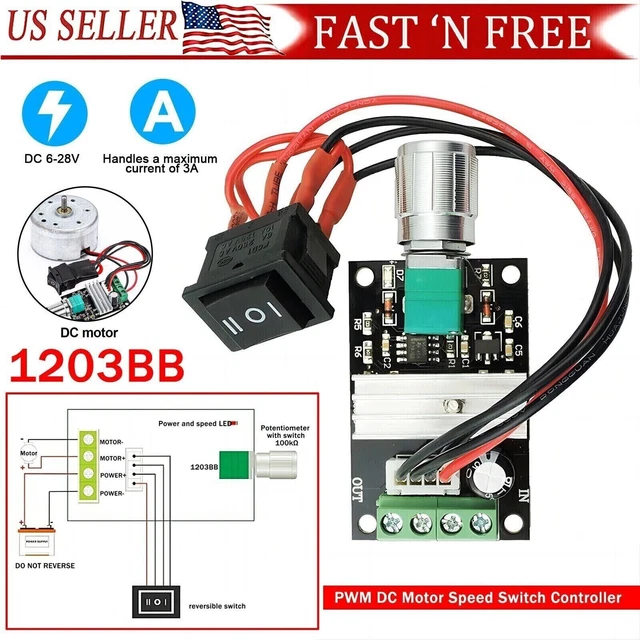 DC MOTOR SPEED Switch Controller 3A 10V 12V 24V Control Reversible PWM ...