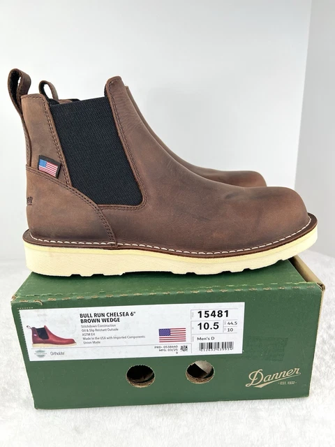DANNER BULL RUN Wedge Sole 6" Chelsea Soft Toe Boots Made in USA Mens ...