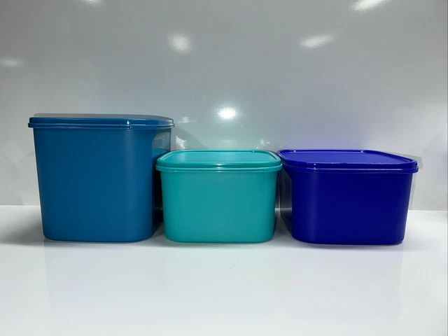VINTAGE TUPPERWARE SQUARE Modular Mates Container Set of 3 Blue Aqua ...