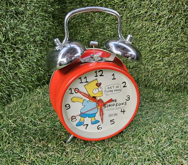 RARE VINTAGE RETRO Red THE SIMPSONS Bell Alarm Clock Zeon 1991 *In need ...