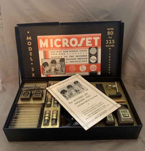 ANTIQUE MICROSET MICROSCOPE Model 3X Original Box £19.75 - PicClick UK
