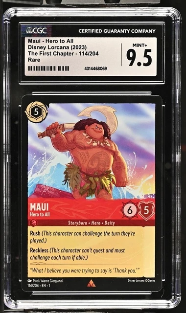 DISNEY LORCANA - Maui Hero To All Rare NON-FOIL 114/204 - CGC 9.5 Mint+ ...