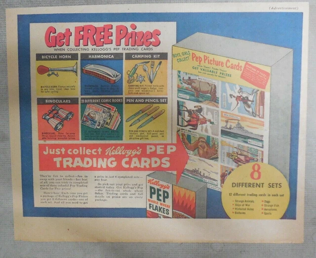 KELLOGG'S CEREAL AD: New Pep Trading Cards Premium From 1954 Size: 7 x ...