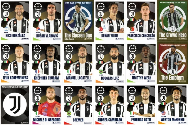 PANINI FIFA CLUB World Cup 2025 Alle 18 Sticker Team Juventus FC EUR 8 ...