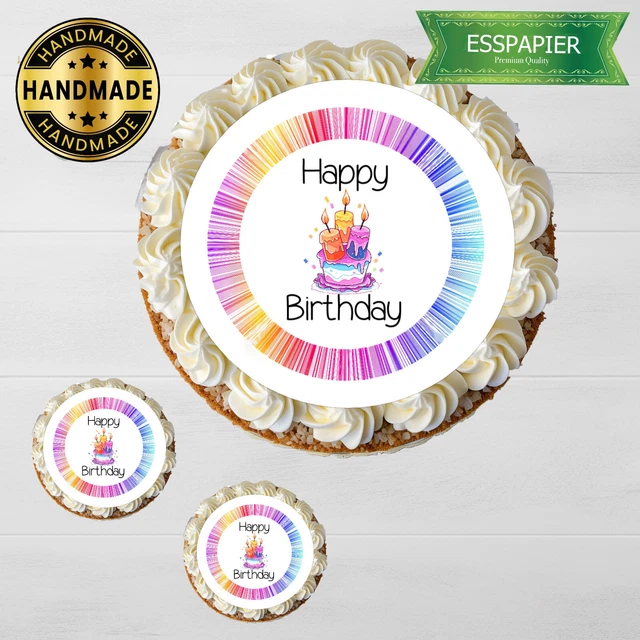 TORTENAUFLEGER HAPPY BIRTHDAY Geburtstag Regenbogen bunt Tortendeko Esspapier EUR 8,95 - PicClick DE