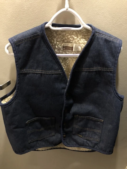 VINTAGE 70S SEARS Roebucks Denim Winter Sherpa Vest Workwear Small ...