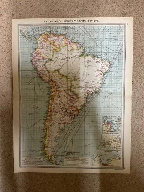 GENUINE ANTIQUE MOUNTED Map , Printed 1902 , SOUTH AMERICA ,LARGE £33. ...