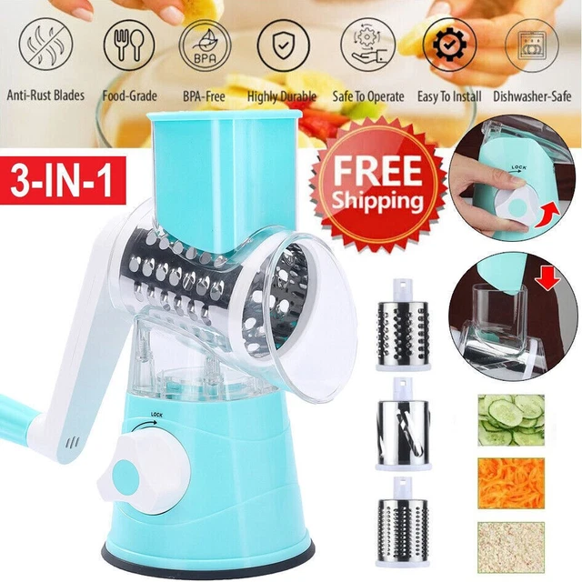 3-IN-1 ROTARY FOOD Slicer Chopper Cheese Grater Fruit Vegetable ...