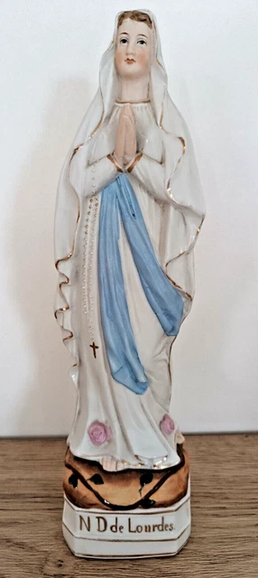 STATUE SAINTE VIERGE Notre Dame de Lourdes biscuit porcelaine ancienne ...