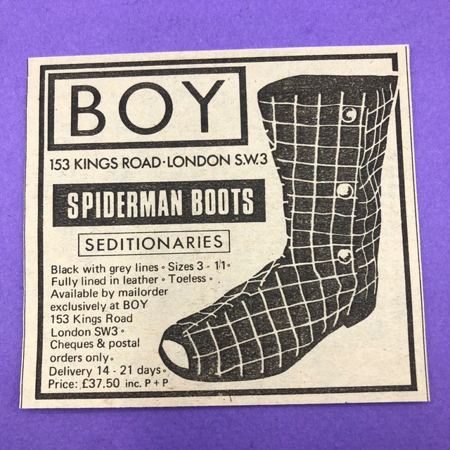 BOY KINGS ROAD Chelsea 1982 Seditionares Spiderman Boots Advert Cutting ...