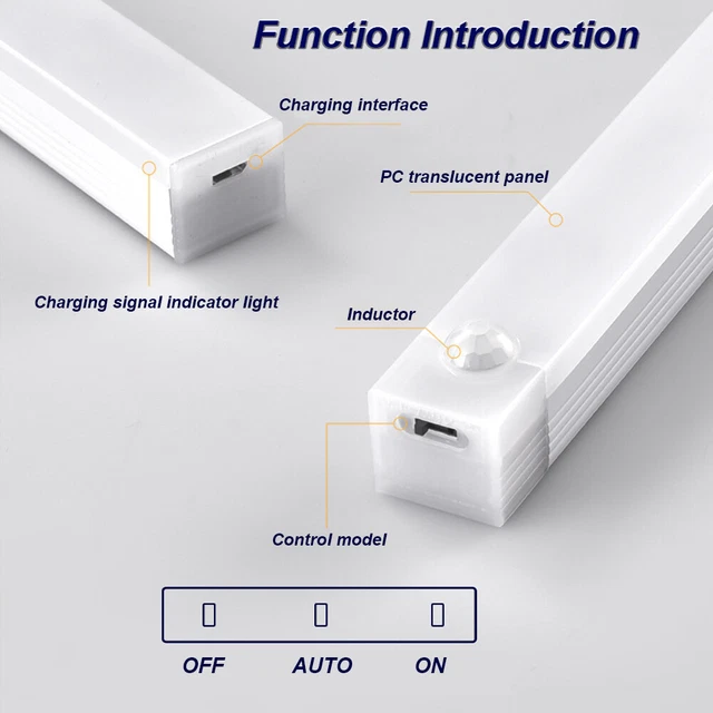 10CM RECHARGEABLE LED PIR Motion Sensor Light Strip Wireless Cabinet ...