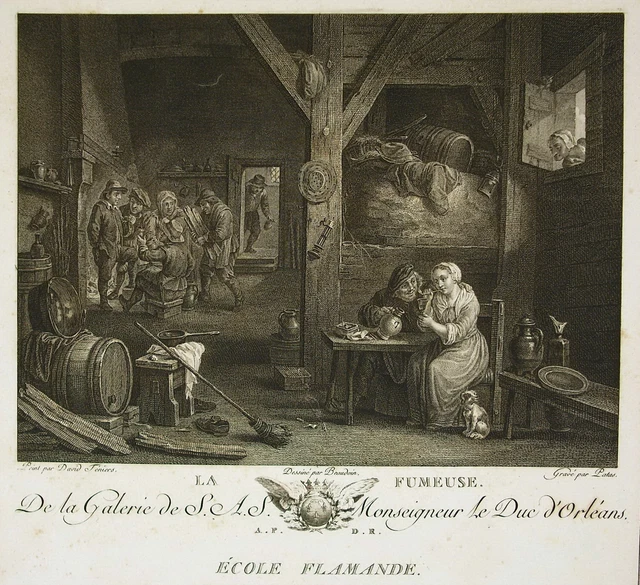 DAVID II TENIERS " La Fumeuse" Gravure Charles Emmanuel PATAS Ed Couché ...