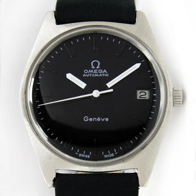 1971 OMEGA GENEVE Date Automatic Black Dial Men's Vintage Steel Watch ...