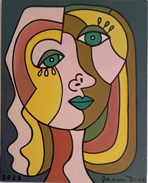 CUBISM PICASSO STYLE Woman Man People Original Oil Painting Oxana Diaz ...