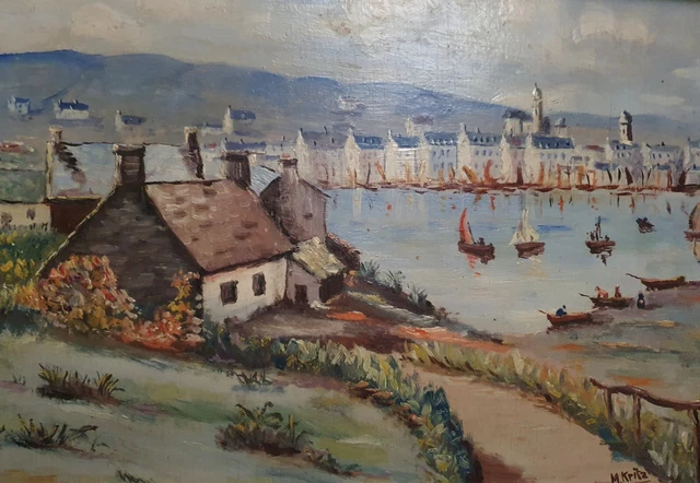 TABLEAU MARINE ANCIEN le chemin du port d'Audierne signé M Kritz. EUR 69,00 - PicClick FR