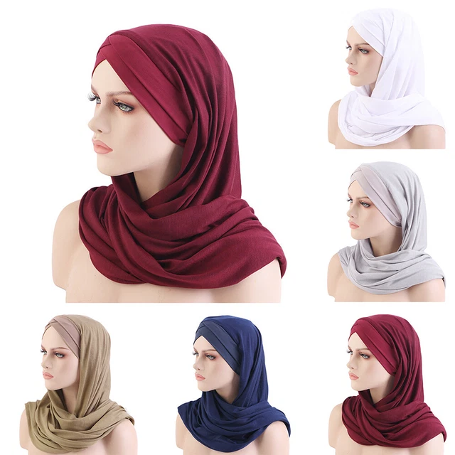LADY LONG TURBAN Foulards Attachés Hijab Musulman Châle Front Croix ...