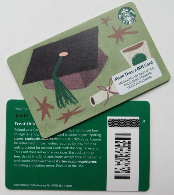 2 -STARBUCKS CARDS 2025 ' Graduation ' 2025 #6332 Barcode No Value $1. ...