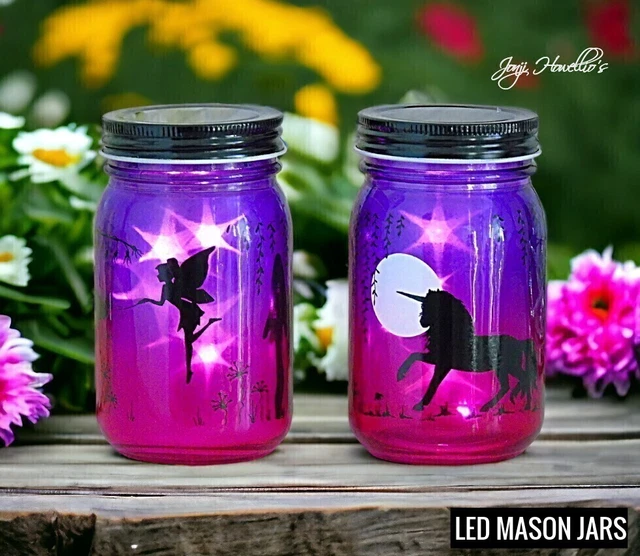 LED LIGHT UP Firefly Glass Mason Jar Fairy Unicorn Night Light Lamp ...