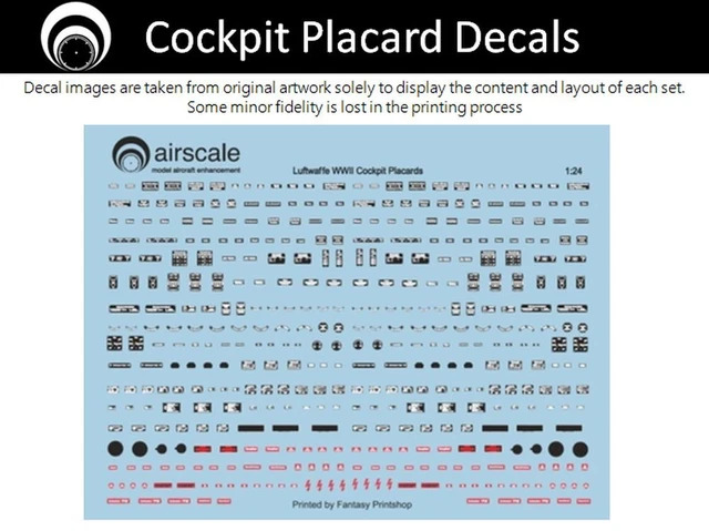 AIRSCALE MODEL AIRCRAFT Luftwaffe Cockpit Placard decals - 1/24 scale ...