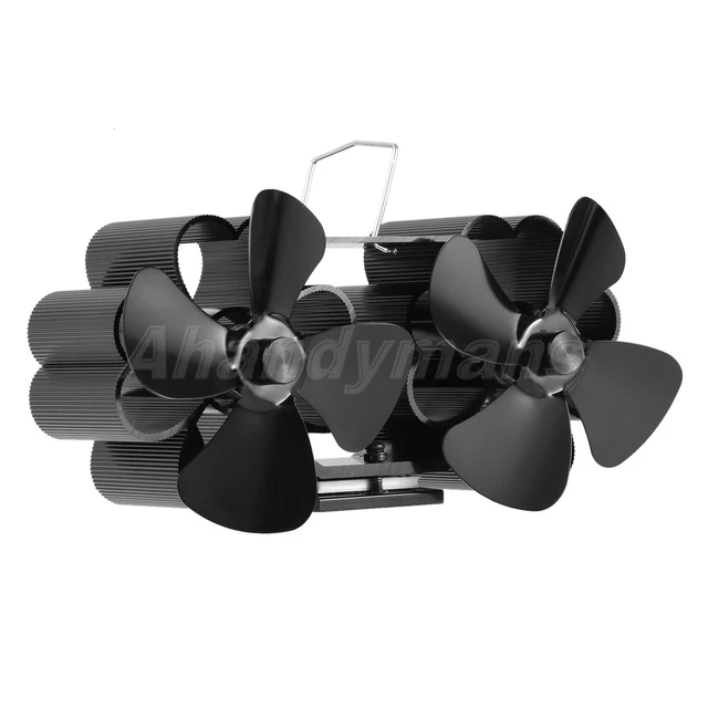 HEAT POWERED WOOD Stove Fan 8-Blades Dual Head For Wood/Log Burner Fuel ...
