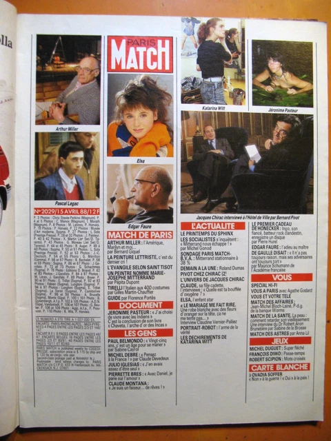 PARIS MATCH N° 2029 du 15/04/1988. Elsa. Katarina. Jacques Chirac face à Pivot EUR 2,99 ...