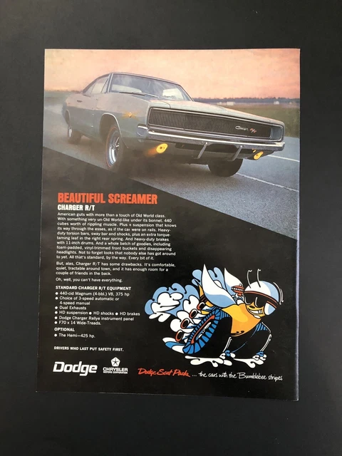 1968 DODGE CHARGER R/T Rt Original Vintage Print Ad Advertisement ...