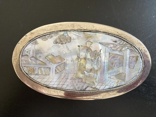 BOITE ANCIENNE DÉCOR Chinois Nacre Et Argent EUR 75,00 - PicClick FR