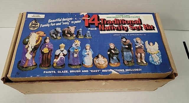 VINTAGE WEE CRAFTS Nativity Set Paint It Yourself Kit 14Pc UNPAINTED ...