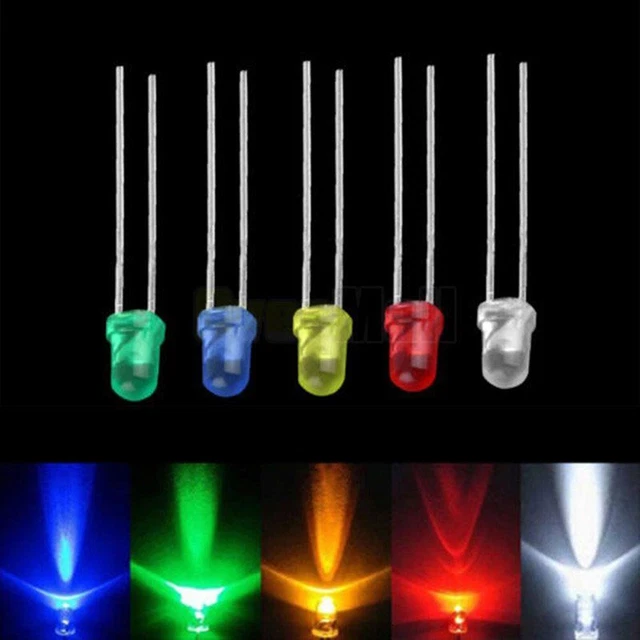 200 PCS 3MM 5mm LED Light White Yellow Blue Red Green Assortment Kit ...
