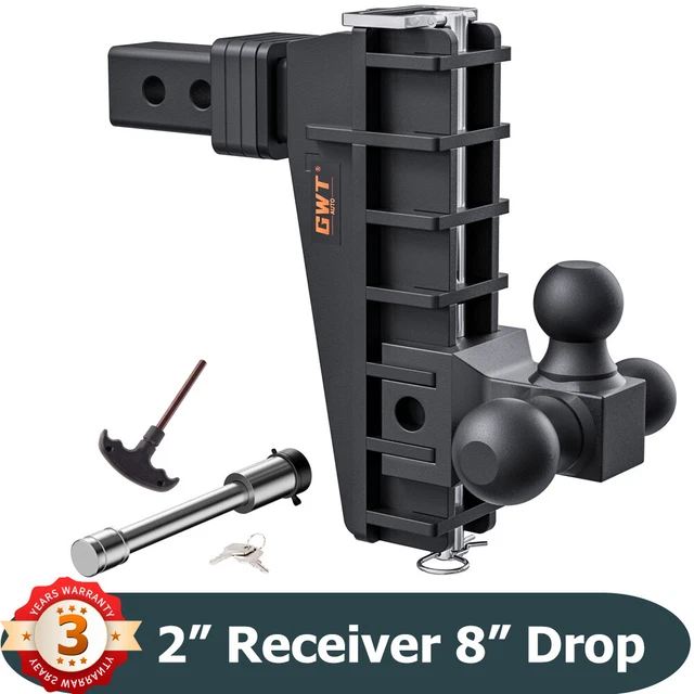 ADJUSTABLE TRAILER HITCH 2 Inch Receiver 8 Inch Drop Hitch Tri-Ball ...