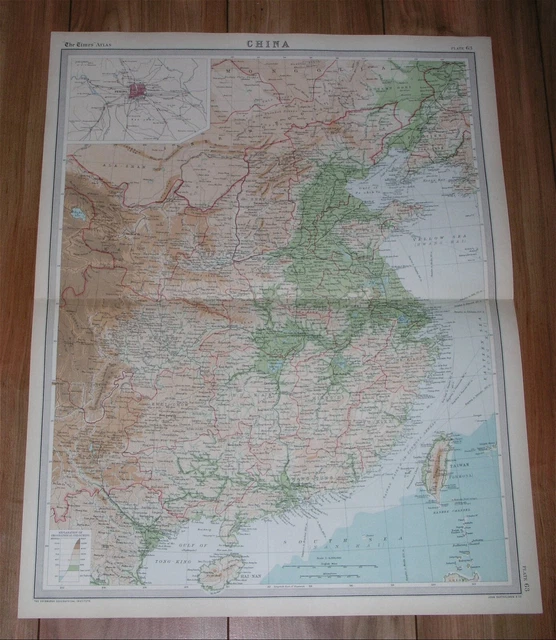 1922 VINTAGE MAP Of Eastern China Hong Kong Beijing Shanghai Taiwan ...
