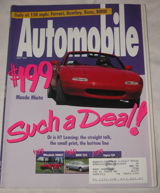 AUTOMOBILE MAGAZINE JULY 1994, Mazda Miata, 150 mph: Ferrari, Bentley ...
