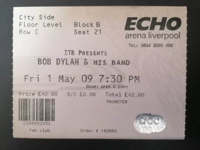 BOB DYLAN Uk Concert Ticket Echo Arena Liverpool 1St May 2009 £7.99 ...