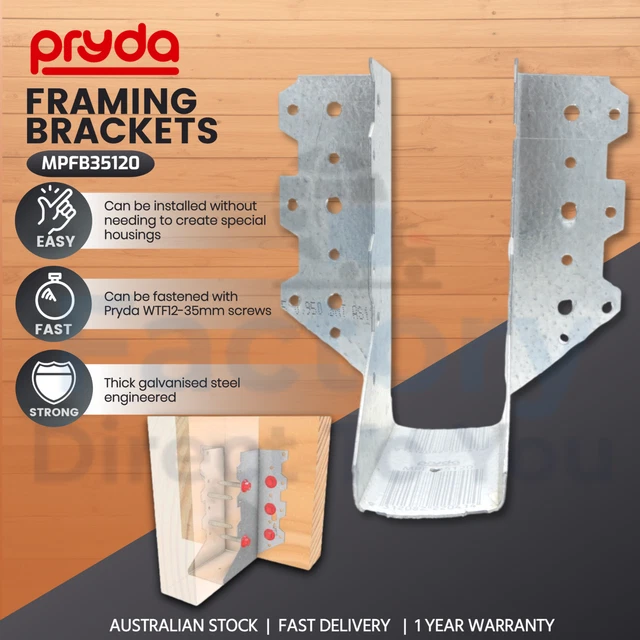 PRYDA JOIST HANGER Framing Bracket Suits 35 x 120mm Timber MPFB35120 10 ...