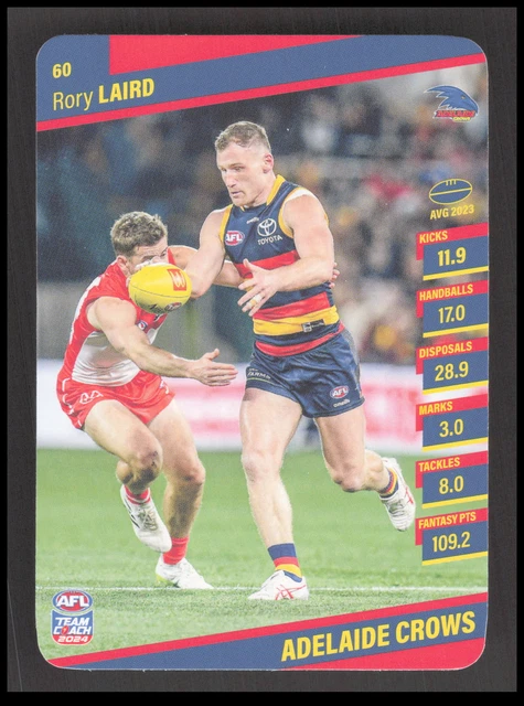AFL 2024 TEAMCOACH Adelaide Crows Rory Laird 60 Card CB-1-9-A-18 EUR 1 ...