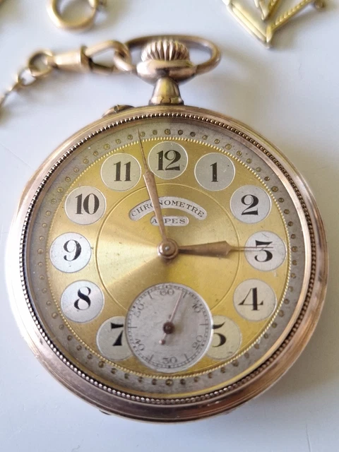 MONTRE DE GOUSSET ALPES chronometre en plaque or 50mm hnb. EUR 22,50 ...