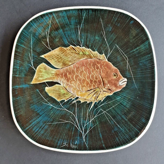 ASSIETTE CARRÉE « LE Poisson" de Jean Claude Le Maô, Circa 1960, 19,5 ...