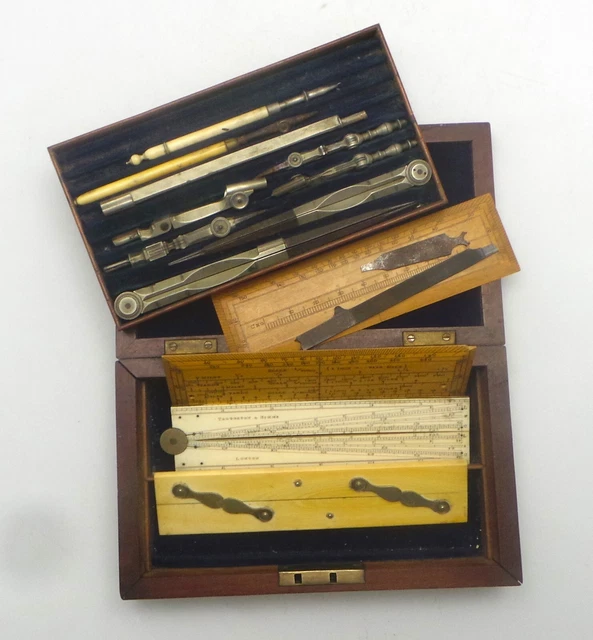 FABULOUS 19TH CENTURY DRAWING INSTRUMENTS - & 12" FOLDING RULE ...