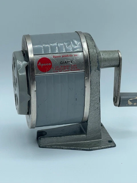 VINTAGE APSCO GIANT Hand Crank 6-Hole Pencil Sharpener Wall Desk Mount ...