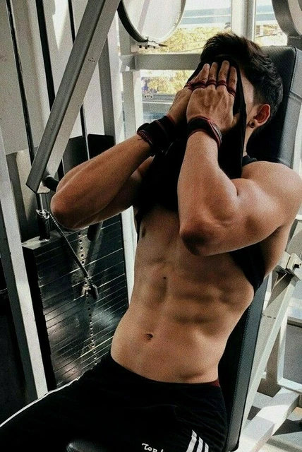Shirtless Male Muscular Athletic Build Beefcake Gym Jock Abs Show Photo